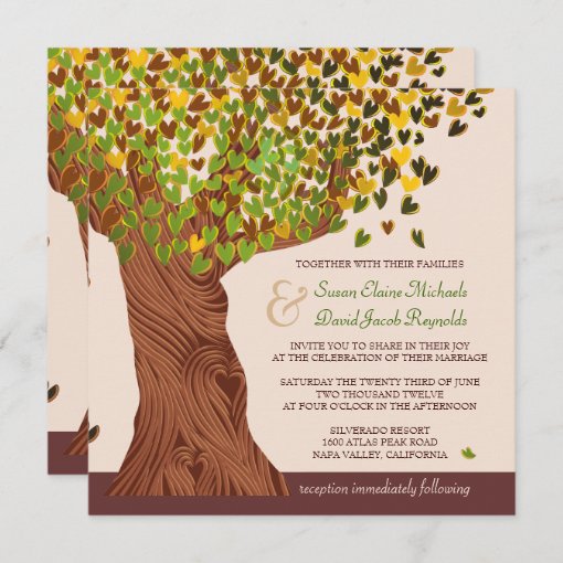Love Tree Falling Heart Leaves Wedding Invite | Zazzle