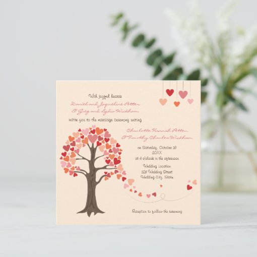Love Tree Hearts Wedding Invitation | Zazzle