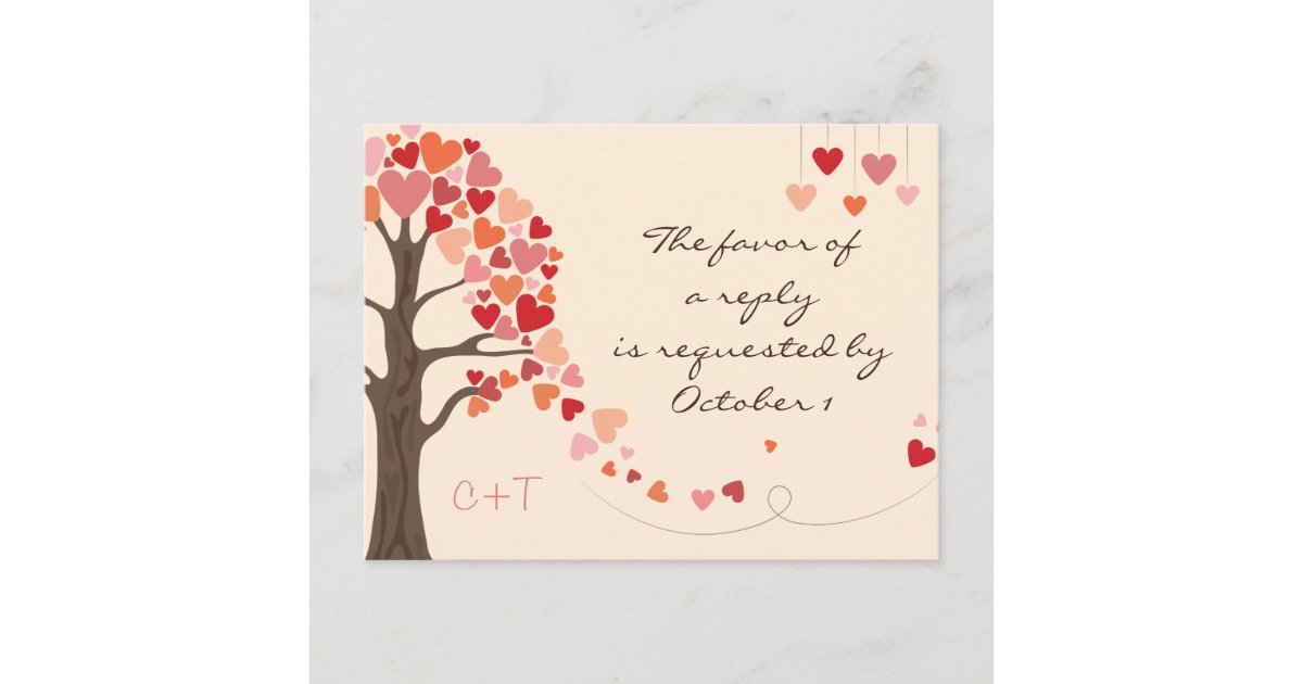 Love Tree Hearts Wedding rsvp Invitation Postcard | Zazzle
