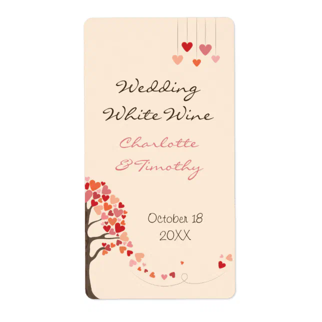 Love Tree Hearts Wedding Wine Label | Zazzle