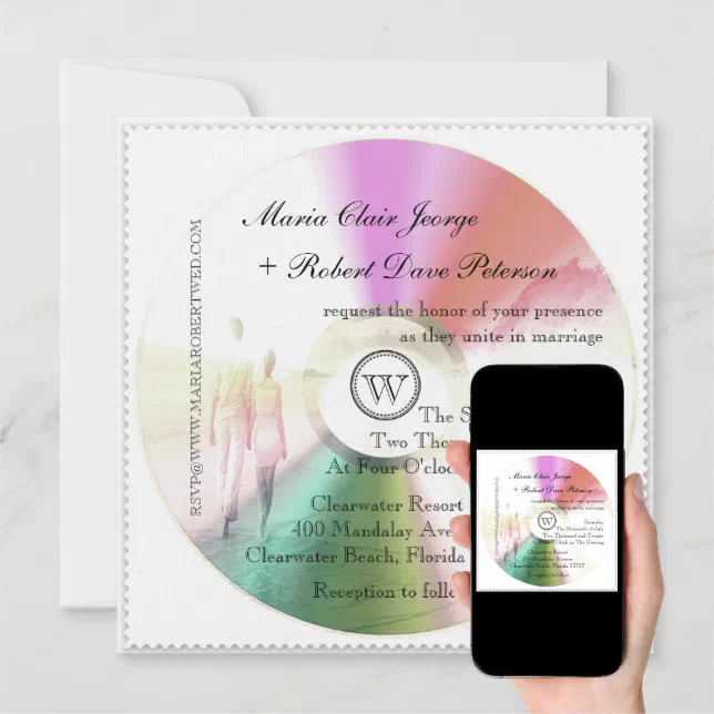 LOVE Unique Modern Retro CD Stamp Wedding Invites | Zazzle