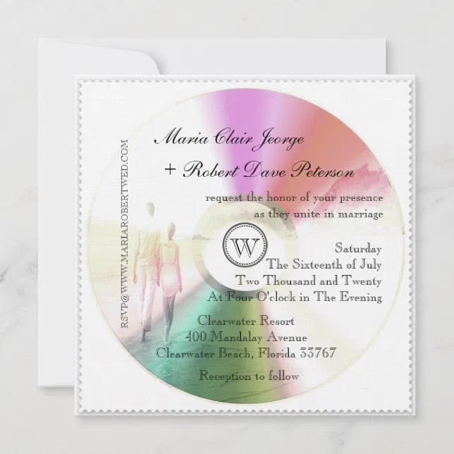 LOVE Unique Modern Retro CD Stamp Wedding Invites | Zazzle
