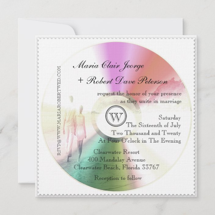 LOVE Unique Modern Retro CD Stamp Wedding Invites | Zazzle.com