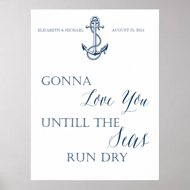 Love Wedding or Anniversary sign, nautical style Poster | Zazzle