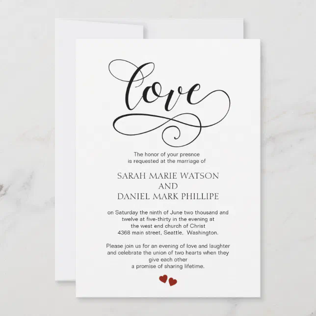Love Wedding Typography Elegant Script Invitation | Zazzle