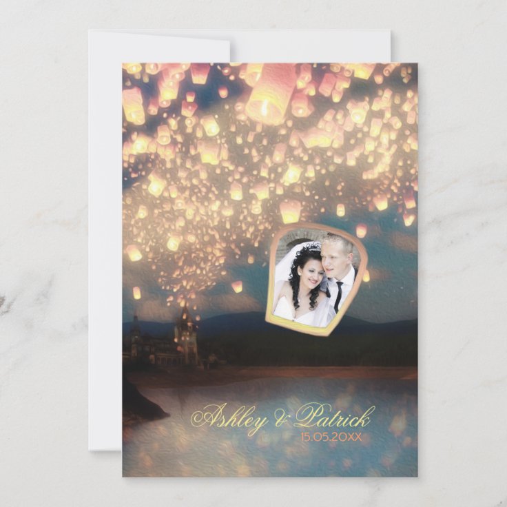 Love Wish Lanterns Add Your Photo Wedding Invite | Zazzle