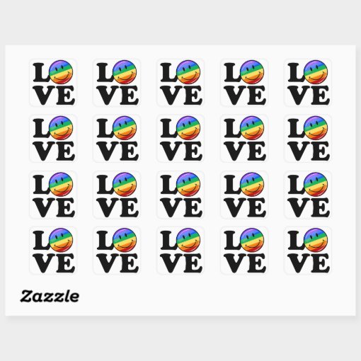 Love With A Happy Rainbow Flag Gay LGBT Square Sticker | Zazzle