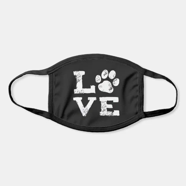 LOVE with Dog Paw Print Black and White Face Mask | Zazzle