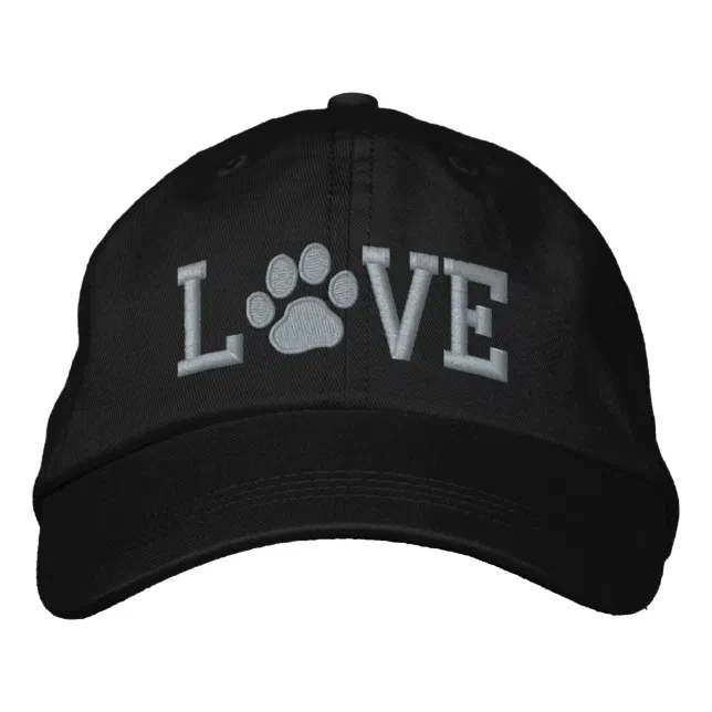 LOVE with Dog Paw Print | Cool Canine Lover's Embroidered Baseball Hat ...