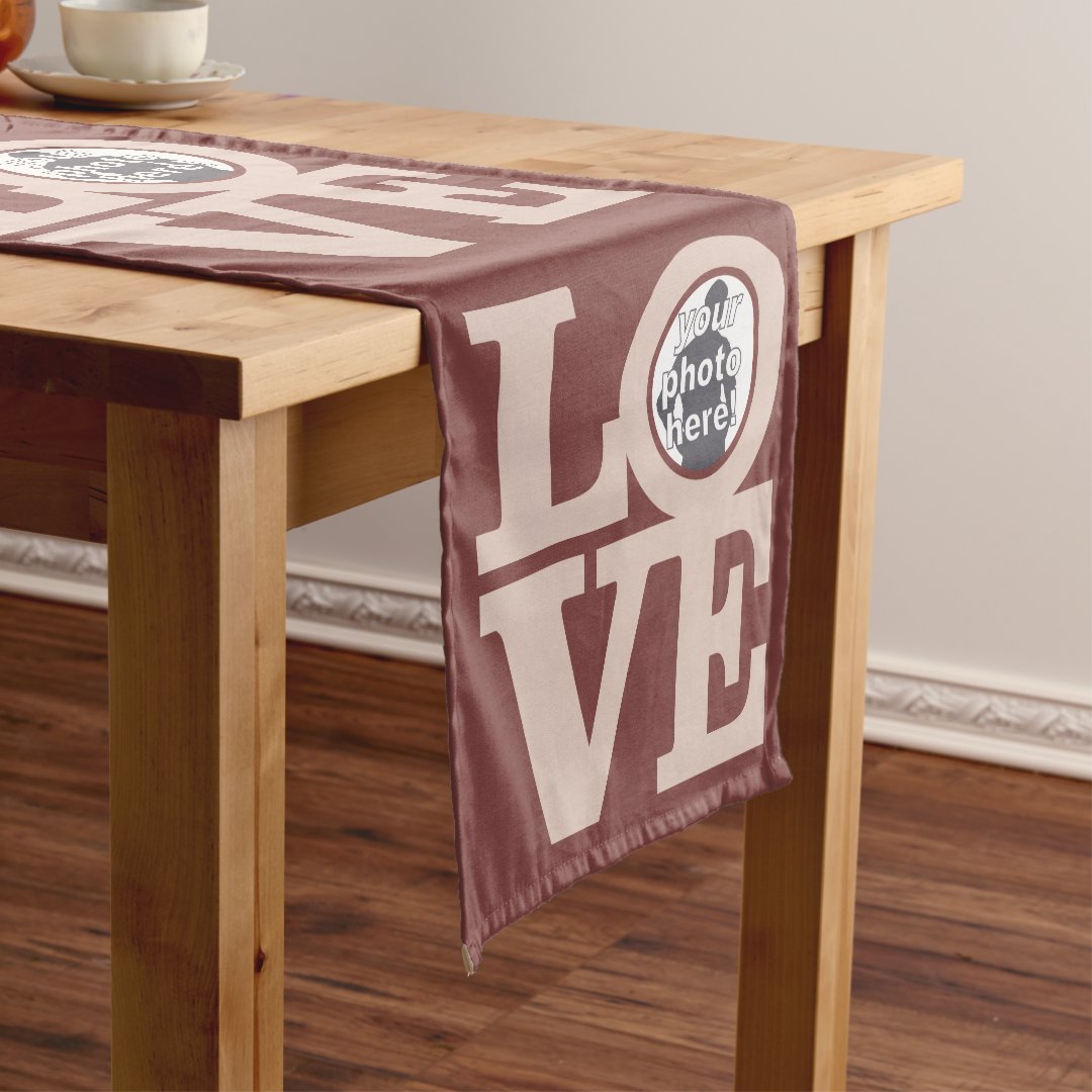 LOVE with YOUR PHOTO custom table runner | Zazzle
