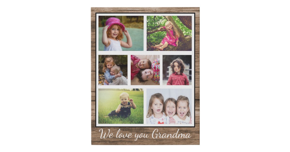 Love You Grandma 7 Photo Collage Wood Faux Canvas Print | Zazzle
