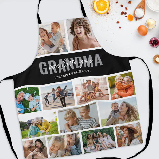 Love You Grandma Photo Collage Black Apron | Zazzle