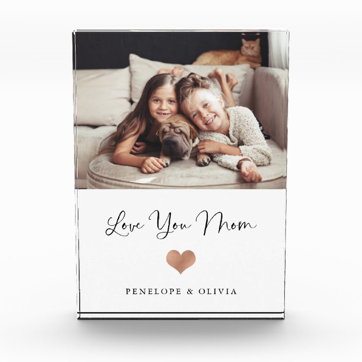 Love You Mom | Script and Heart Photo Block | Zazzle.com