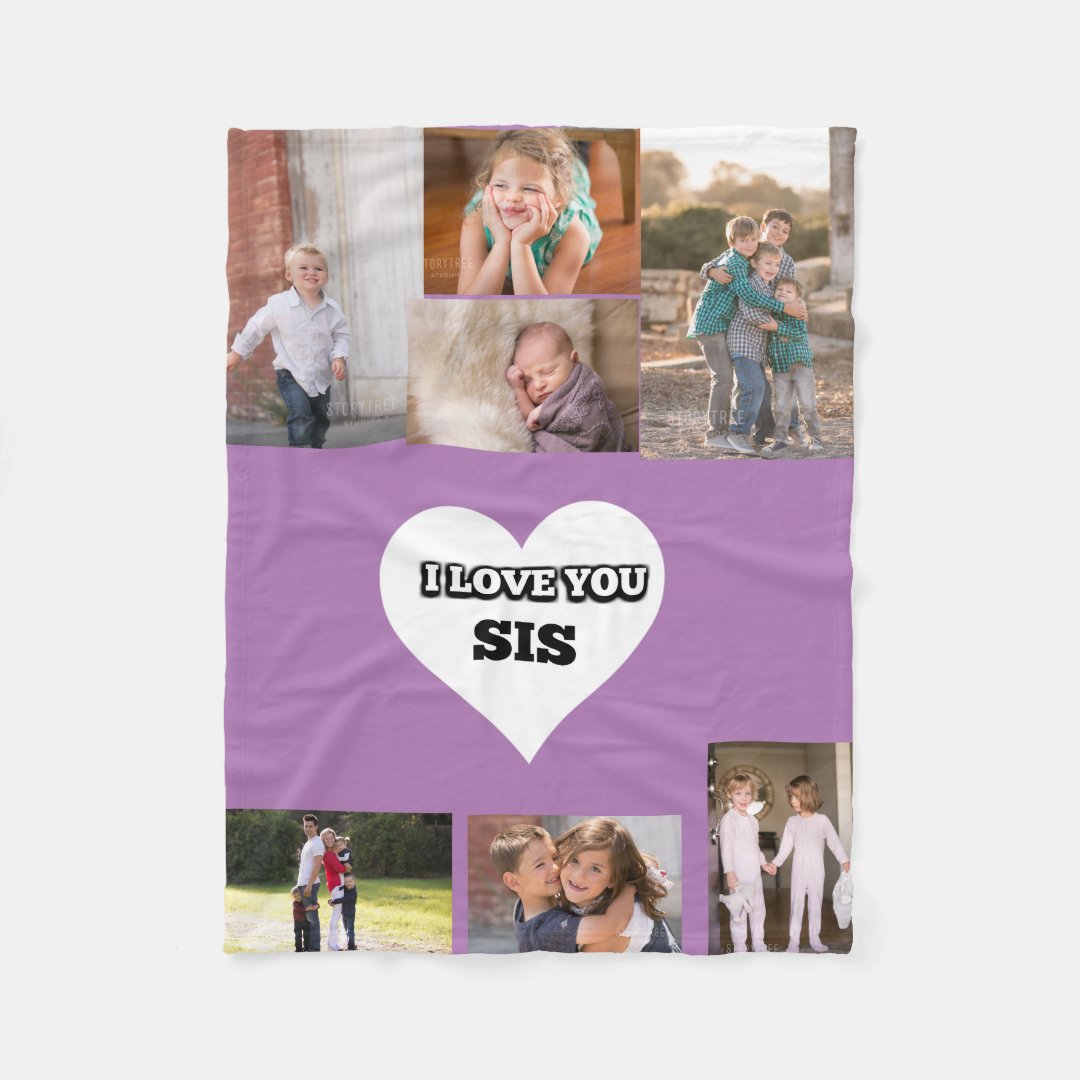 Love You Sis Inside A Heart Fleece Blanket | Zazzle