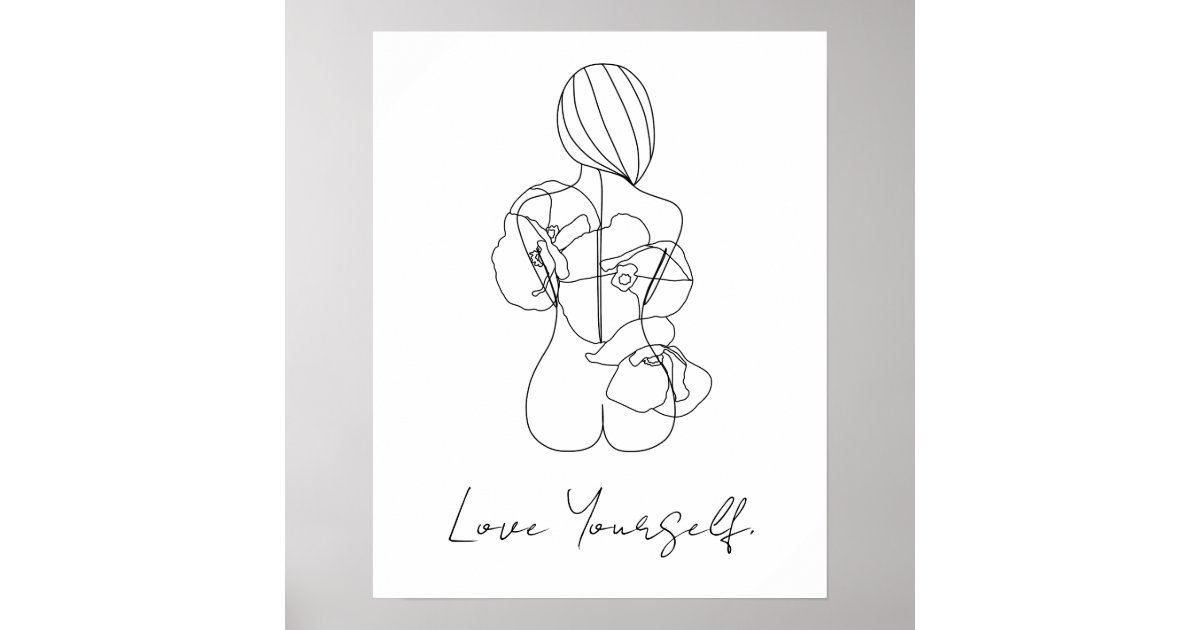 Love Yourself Line Art Custom Text Poster | Zazzle