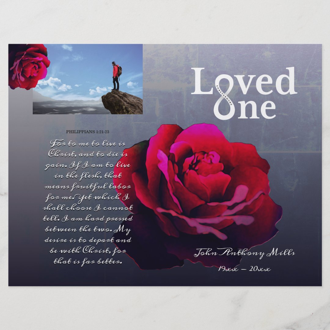 Loved One Red Rose Memorial Service Program Flyer | Zazzle