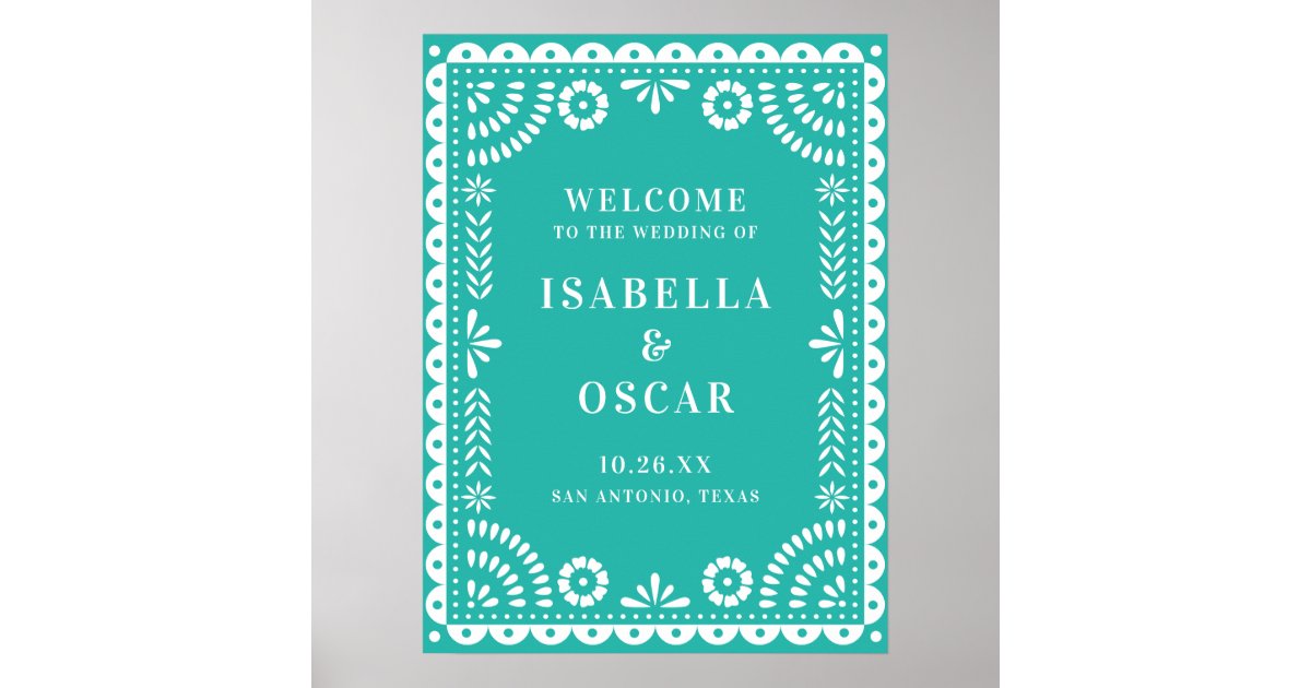 Lovely Aqua Papel Picado Wedding Welcome Sign | Zazzle