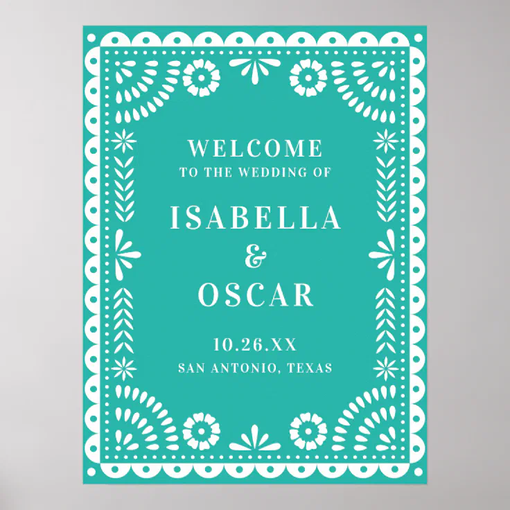 Lovely Aqua Papel Picado Wedding Welcome Sign | Zazzle