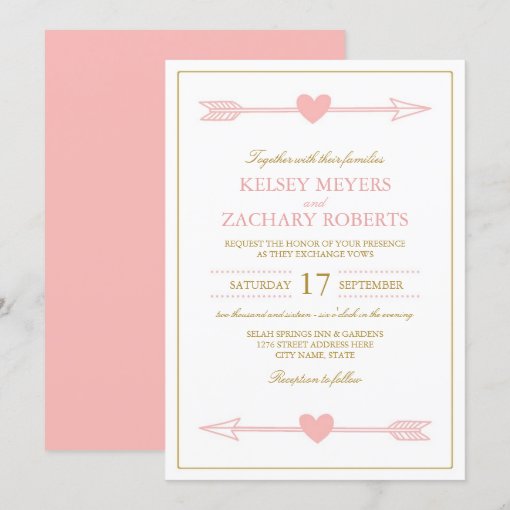 Lovely Arrows Wedding Invitation / Blush & Gold | Zazzle