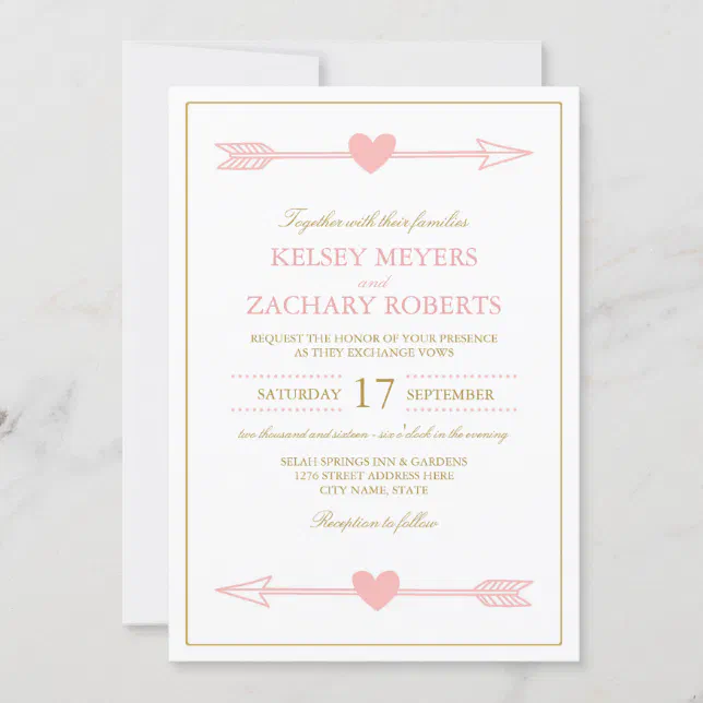 Lovely Arrows Wedding Invitation / Blush & Gold | Zazzle