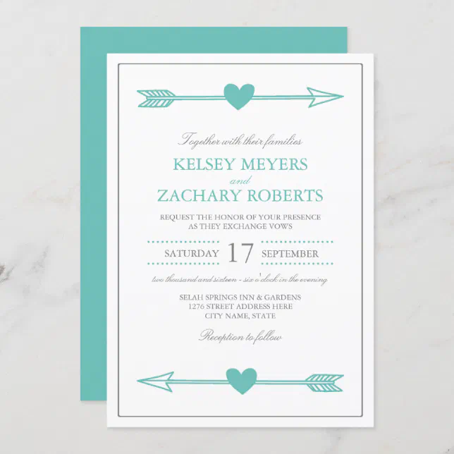 Lovely Arrows Wedding Invitation / Teal and Gray | Zazzle