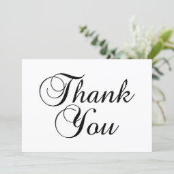 Lovely Black Calligraphy Script White Thank You Card | Zazzle