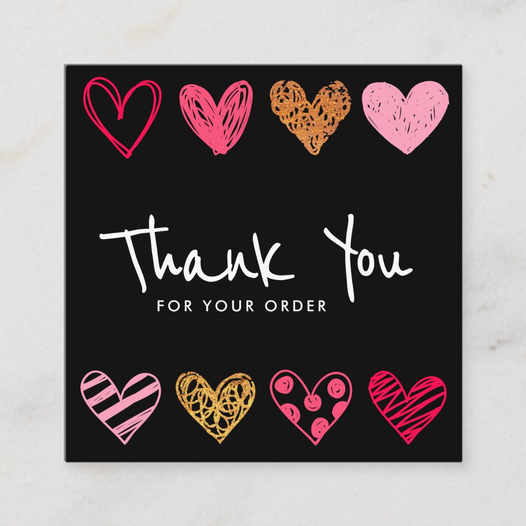 lovely black heart thank you insert | Zazzle