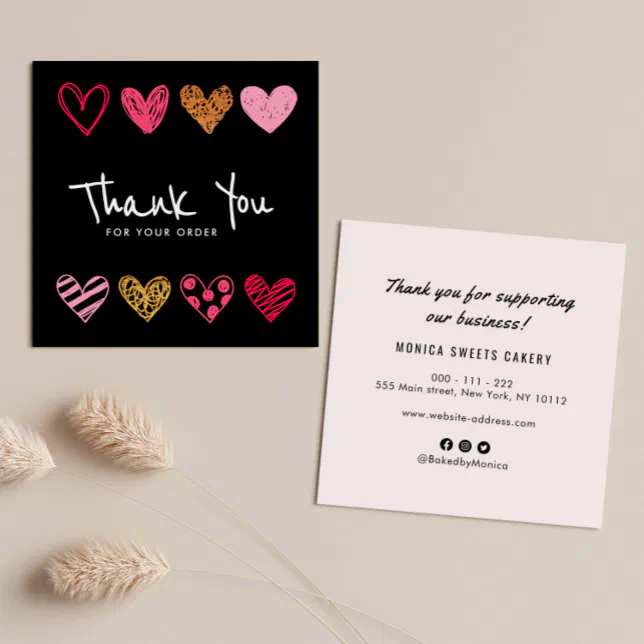 lovely black heart thank you insert | Zazzle