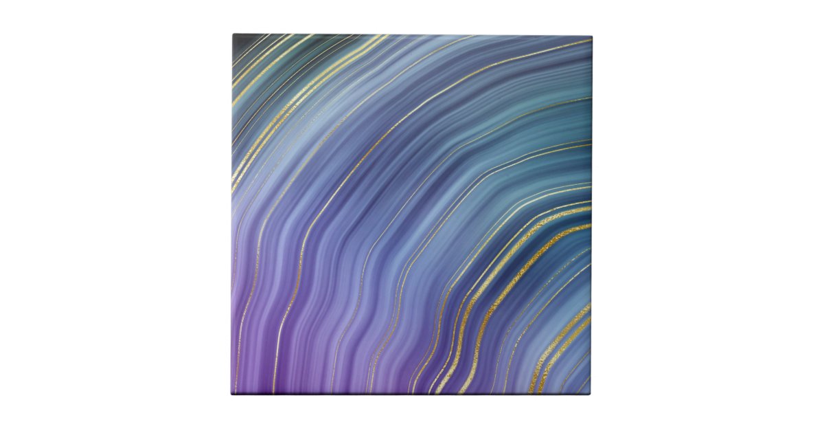 Lovely Blue and gold Geode Style Ceramic Ceramic Tile | Zazzle