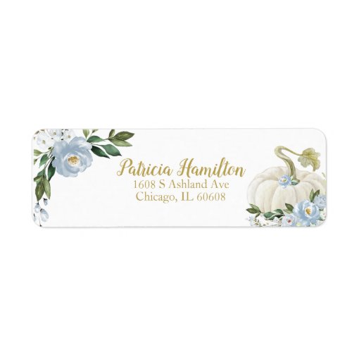 Lovely Blue Floral White Pumpkin Fall Baby Shower Label | Zazzle