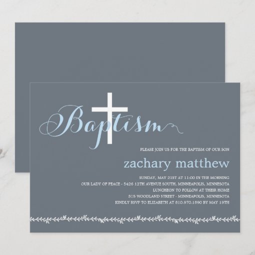 Lovely Border Baptism Invitation - Blue | Zazzle