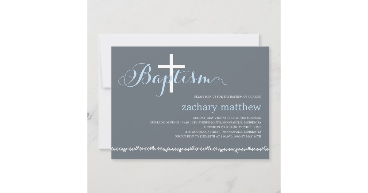 Lovely Border Baptism Invitation - Blue | Zazzle
