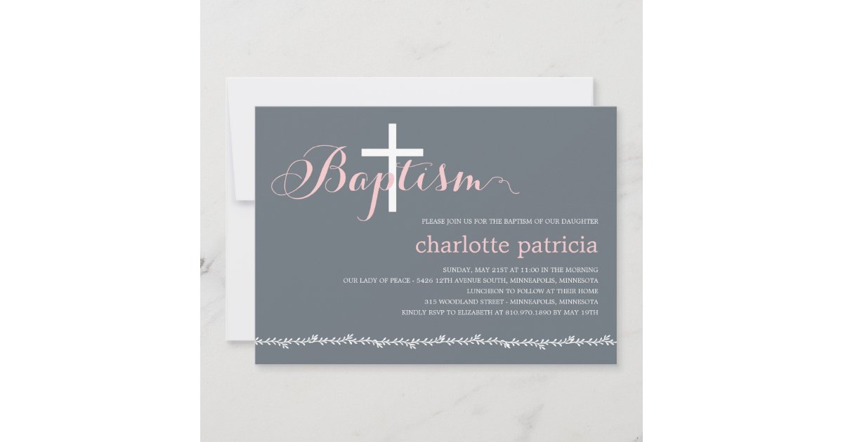 Lovely Border Baptism Invitation - Pink | Zazzle