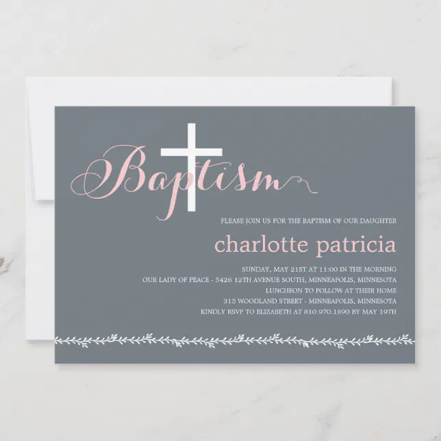 Lovely Border Baptism Invitation - Pink | Zazzle