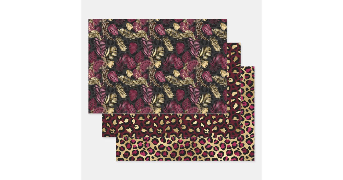Lovely Burgundy and Gold Leopard Print Wrapping Paper Sheets | Zazzle