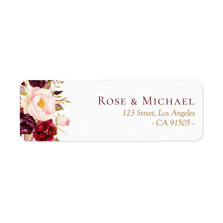 lovely burgundy floral address label | Zazzle