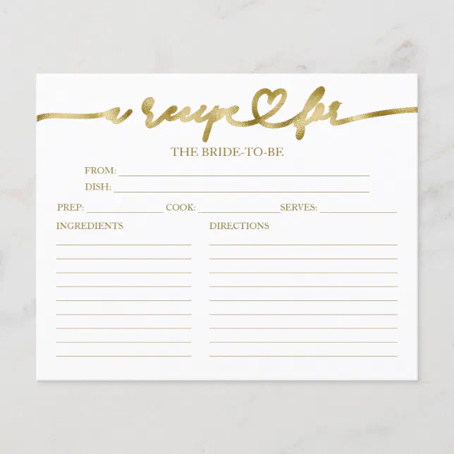 Lovely Calligraphy Bridal Shower Recipe Cards | Zazzle