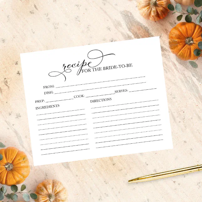 Lovely Calligraphy Bridal Shower Recipe Cards | Zazzle