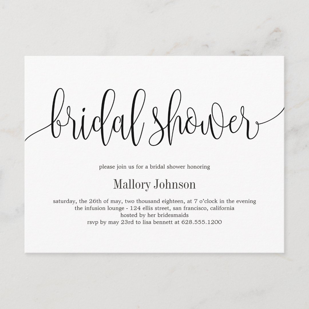 Lovely Calligraphy EDITABLE COLOR Bridal Shower Postcard | Zazzle