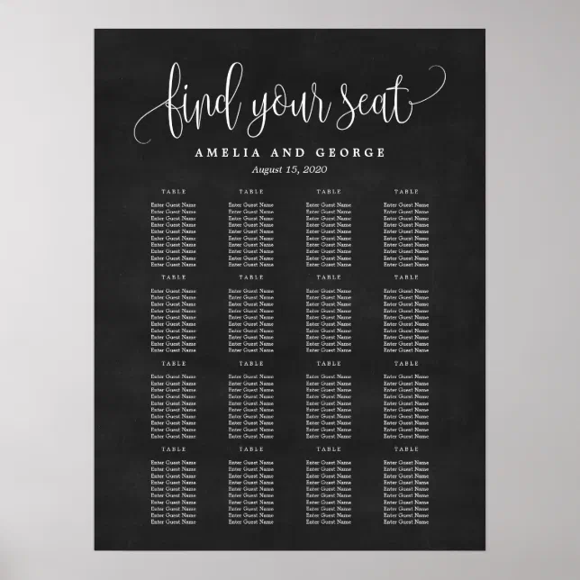 Lovely Calligraphy EDITABLE COLOR Seating Chart | Zazzle