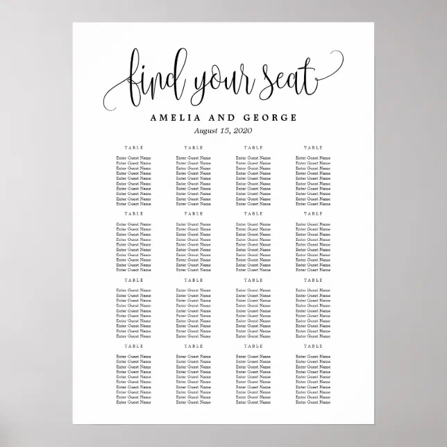 Lovely Calligraphy EDITABLE COLOR Seating Chart | Zazzle