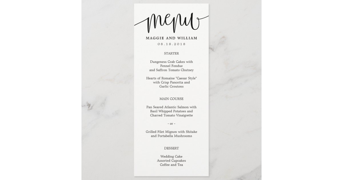 Lovely Calligraphy Menu Card | Zazzle