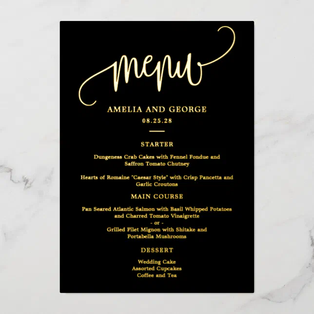Lovely Calligraphy REAL FOIL Elegant Menu Card | Zazzle