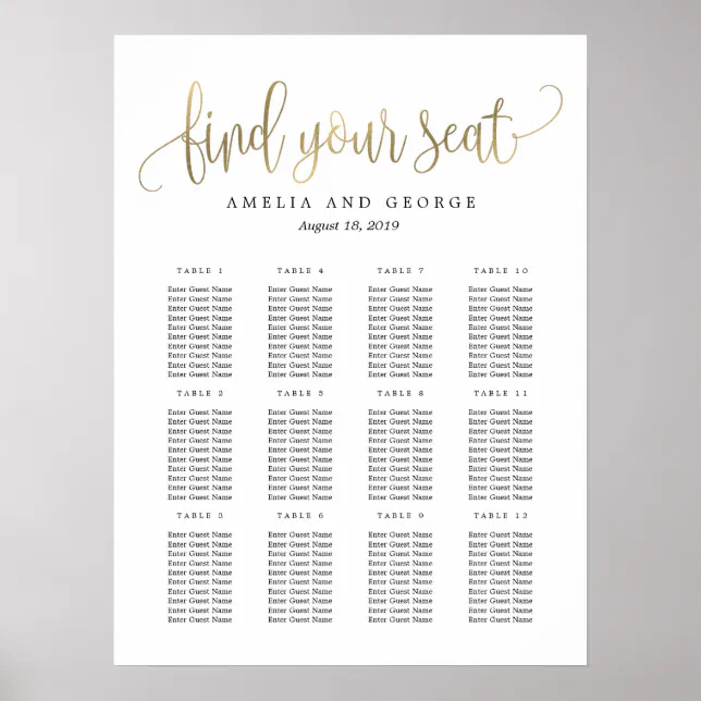 Lovely Calligraphy Seating Chart Poster | Zazzle