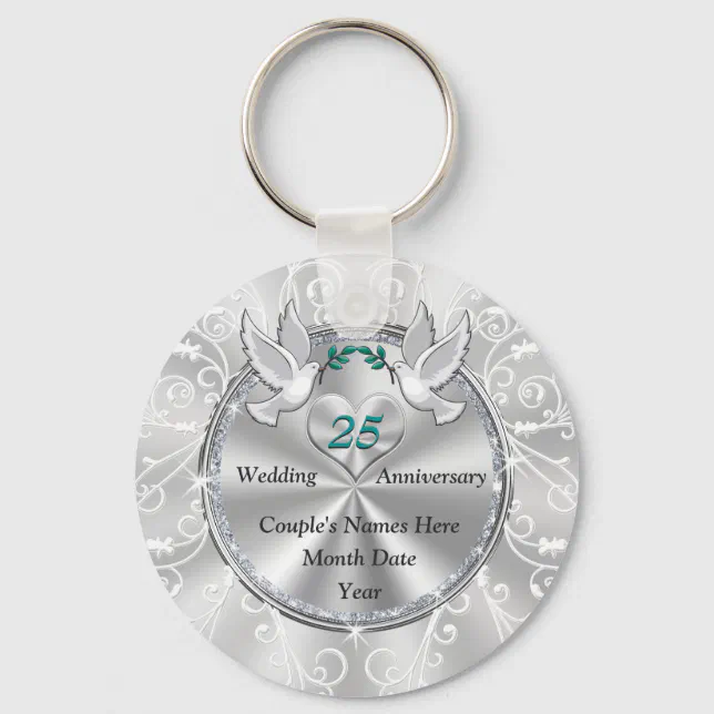 Lovely Cheap 25th Wedding Anniversary Party Favors Keychain | Zazzle
