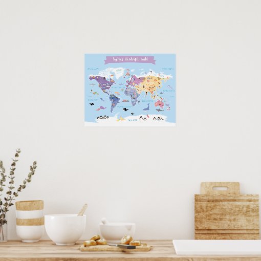 Lovely Children World Map with Illustrations Poster | Zazzle