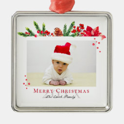 Lovely Christmas Frame Personalized Photo Metal Ornament | Zazzle