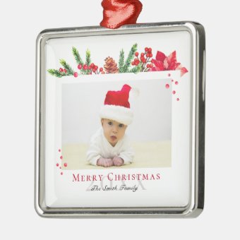 Lovely Christmas Frame Personalized Photo Metal Ornament | Zazzle