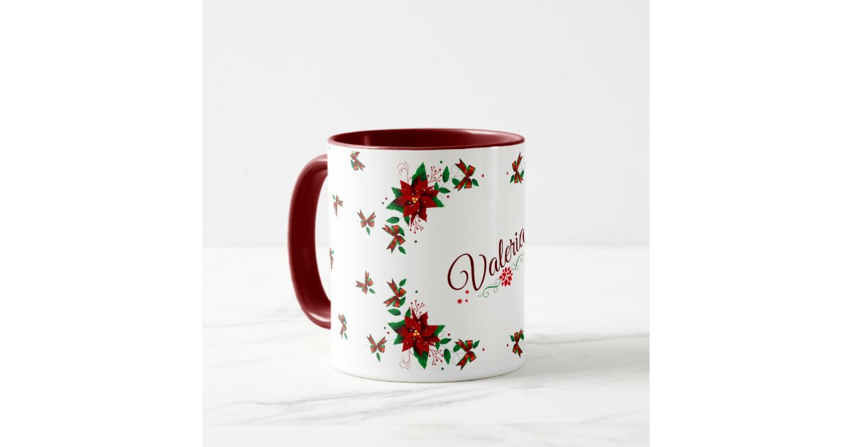 Lovely Christmas Red Flowers Personalized Mug | Zazzle