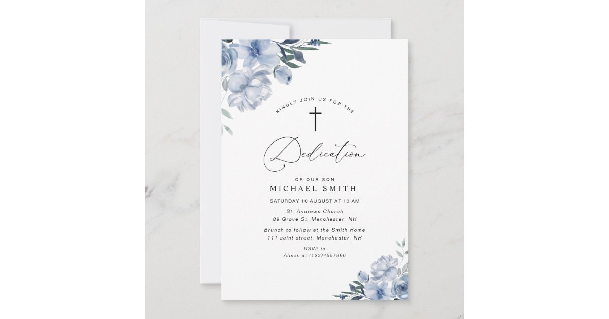 lovely dusty blue floral dedication invitation | Zazzle